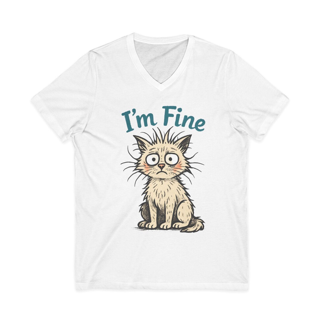 Im Fine Distressed Kitty Illustration Tee | V-neck T-shirt - Etsy