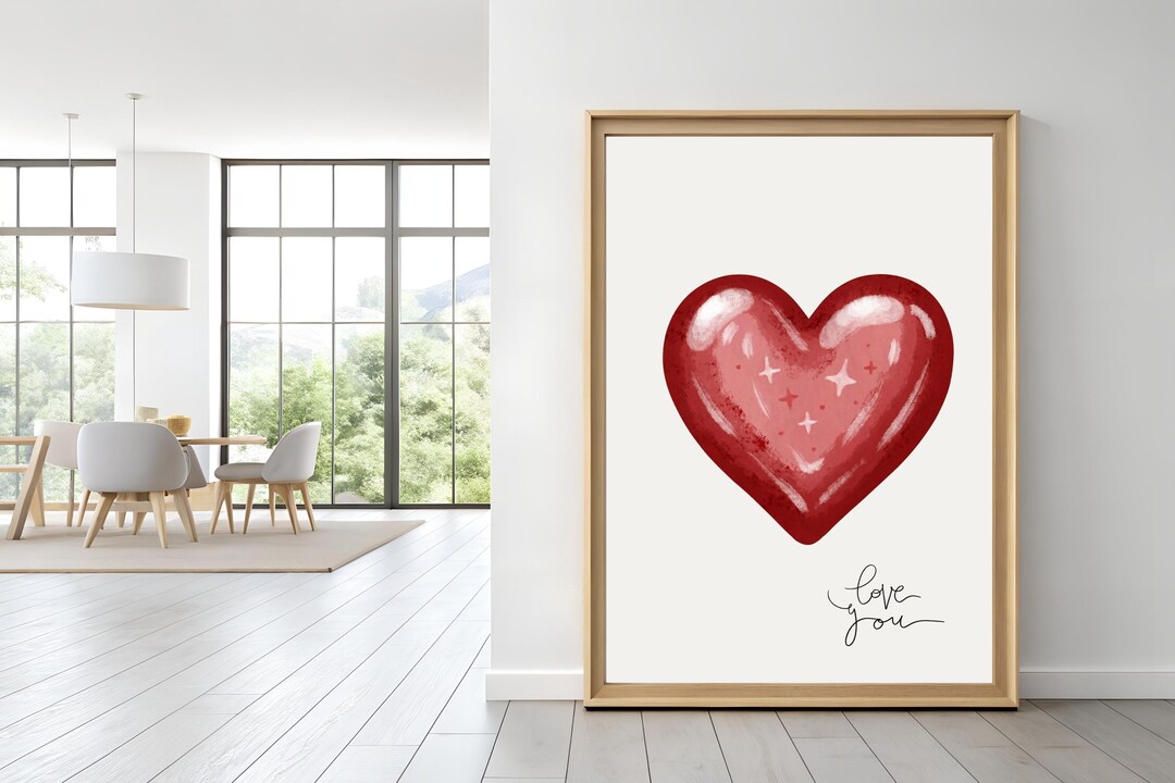Minimalist Red Heart Love Print | Valentine's Day Wall Art | I Love You ...
