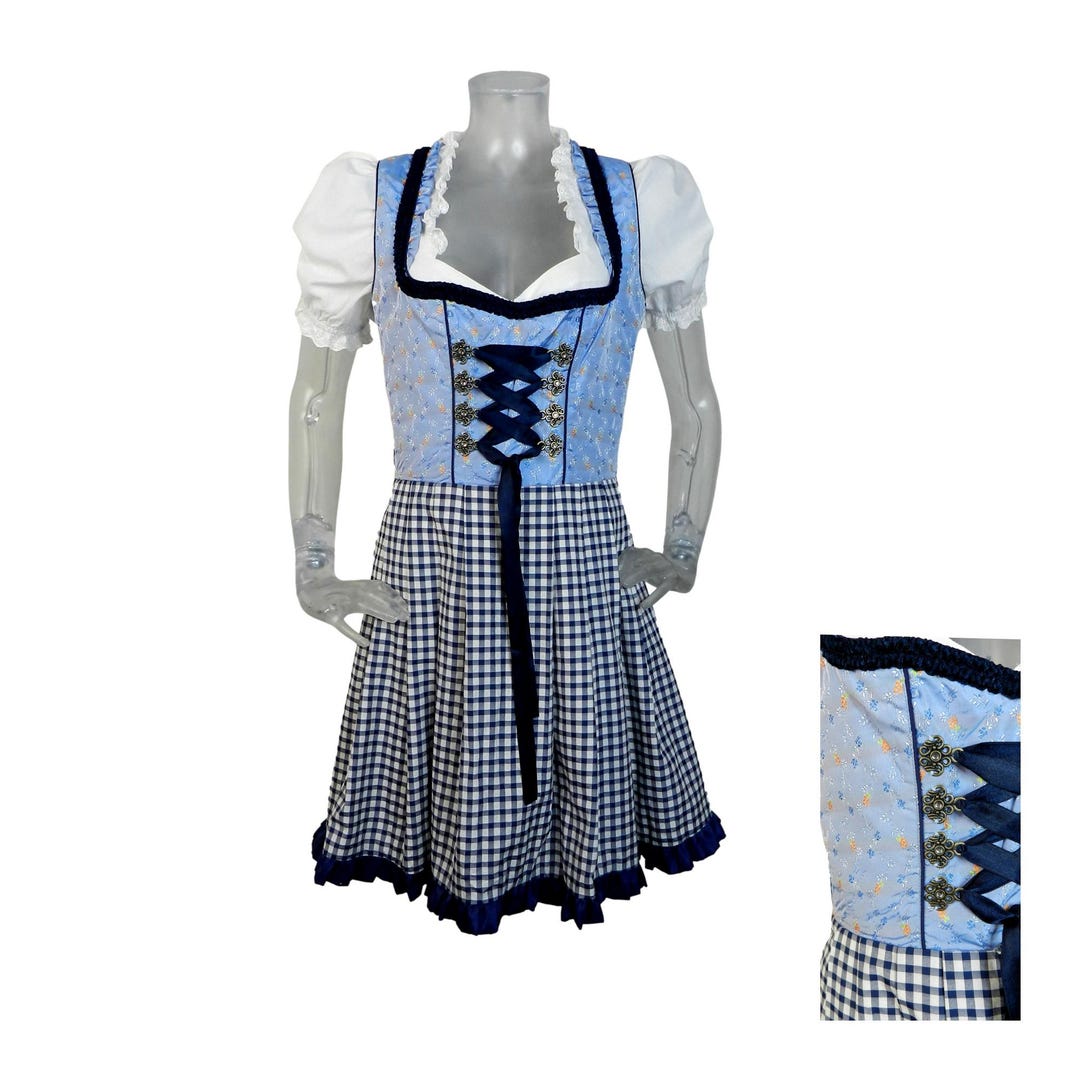 Vintage Dirndl Dress/blue Check Alpen Dress/uk 10 F38/oktoberfest ...