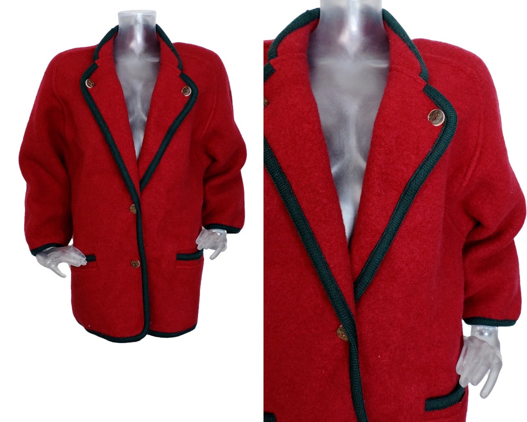 Vintage Wool Bavarian Folk Jacket/ Raspberry Red Tyrolean Winter Jacket ...