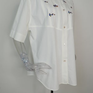 Vintage Folk Top/ White Boho Embroidered Duck Blouse UK 18 Fr 48/ White ...