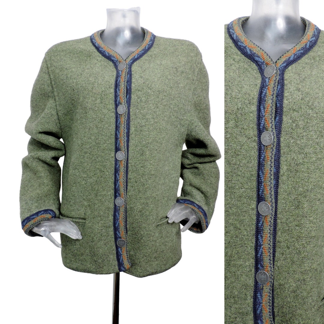 Vintage Wool Bavarian Folk Jacket/ Olive Green Tyrolean Winter Jacket ...