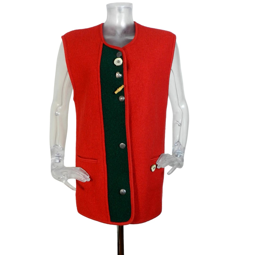 Vintage Wool Bavarian Folk Gilet/red Body Warmer/m /dirndl Jacket ...