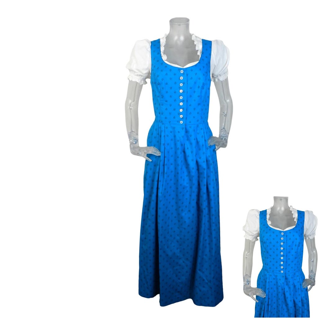 Vintage Dirndl Dress/turquoise Floral Alpen Dress/uk 12 F40/oktoberfest ...