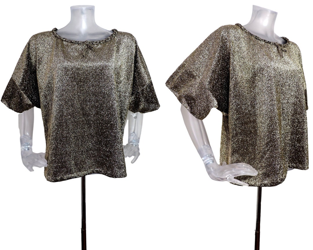 Vintage 1980's Retro Gold Lurex Box Blouse Top/ Large/blouse/christmas ...