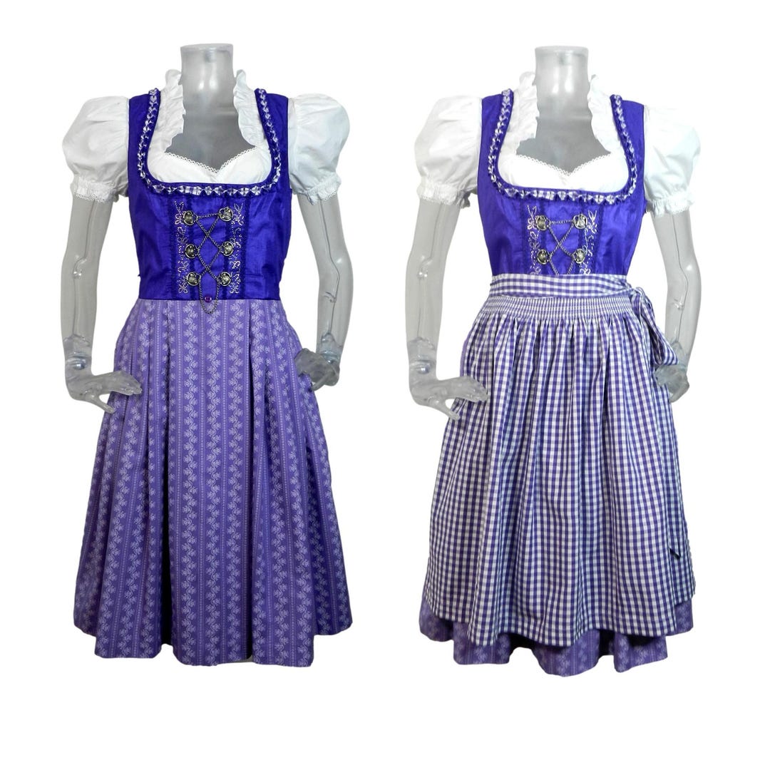 VINTAGE Dirndl Dress/purple Flower Folk Dress/bohemian Dress UK 10 Fr ...