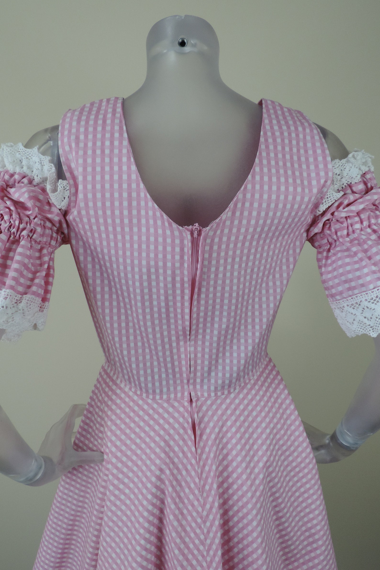 VINTAGE Dirndl Dress/pink Gingham Check Folk Dress/bohemian Dress UK 10 ...
