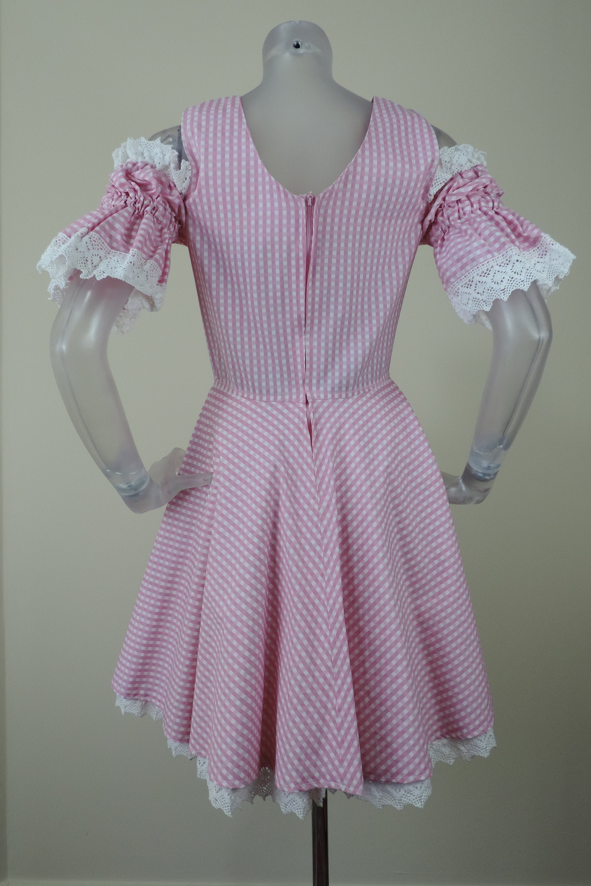 VINTAGE Dirndl Dress/pink Gingham Check Folk Dress/bohemian Dress UK 10 ...