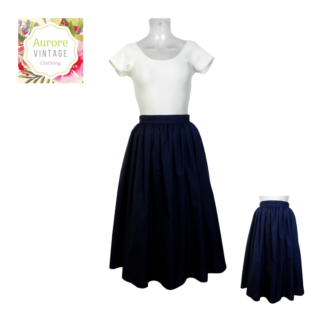 VINTAGE Dirndl Skirt/navy Blue Mdi Folk Skirt UK 8 F 36/boho/bavarian ...