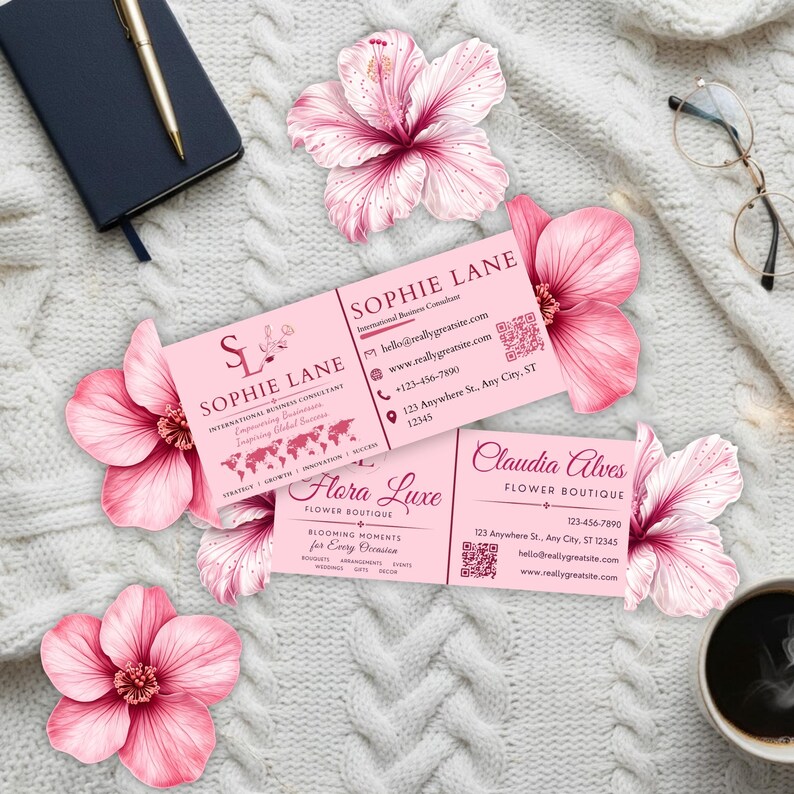 Die Cut Flower Business Card Template, QR Code Foldable Business Card ...