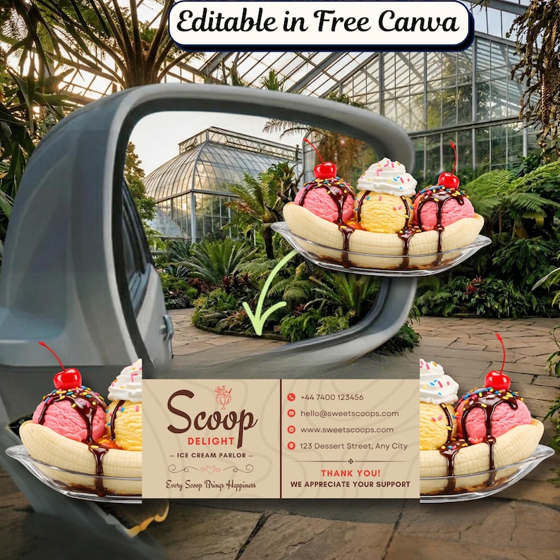 Ice Cream Business Card Template, Editable Canva Dessert Shop Card, QR ...