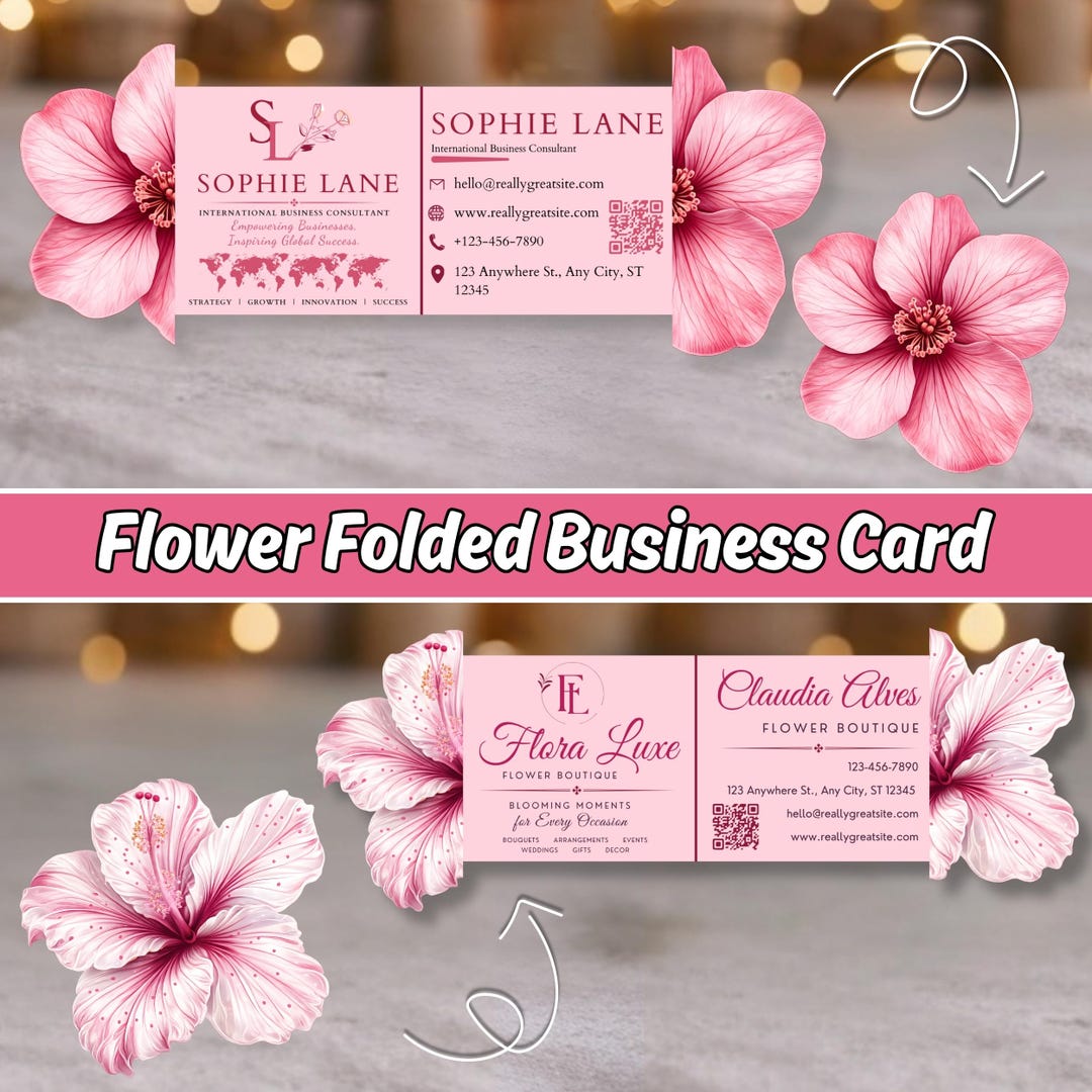 Die Cut Flower Business Card Template, QR Code Foldable Business Card ...
