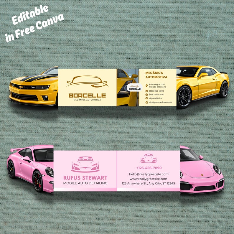 Editable Automotive Business Card Canva Template, Folded Car Detailing ...