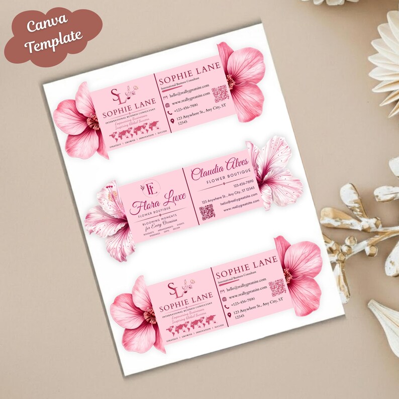 Die Cut Flower Business Card Template, QR Code Foldable Business Card ...