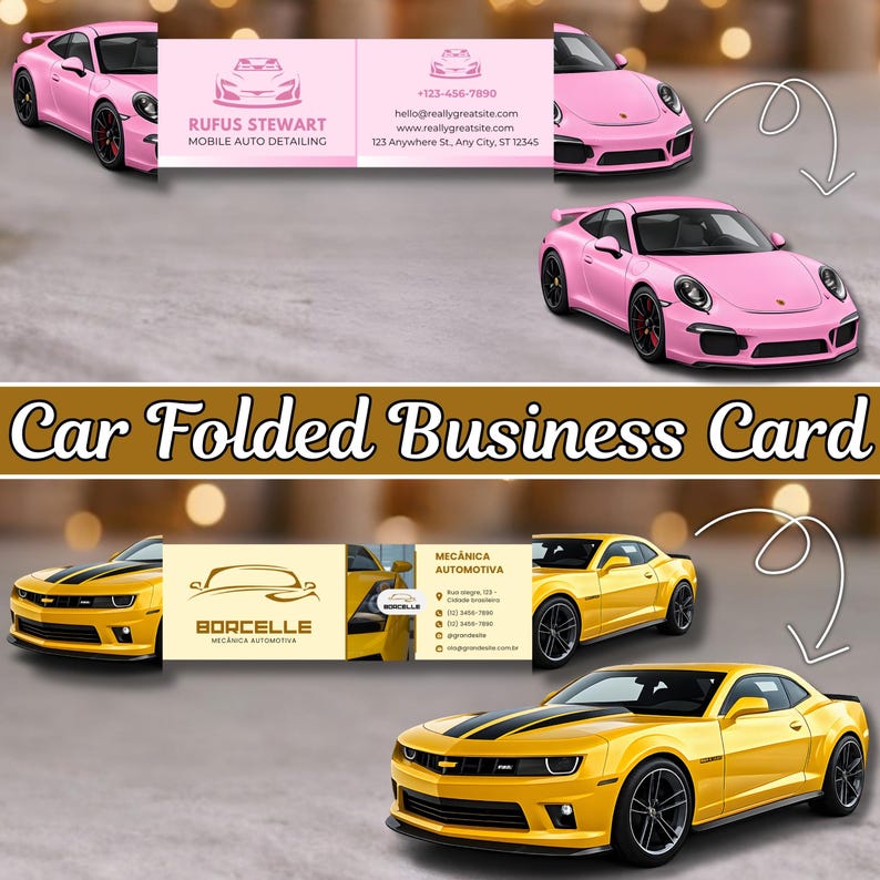 Editable Automotive Business Card Canva Template, Folded Car Detailing ...