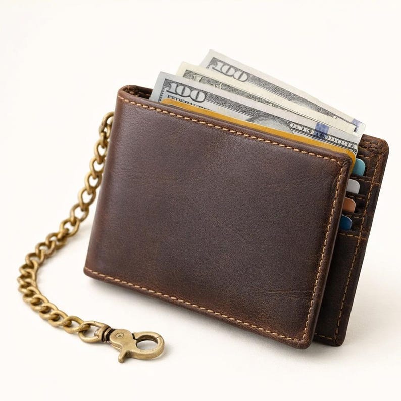 Men's Genuine Hunter Leather Biker Long Chain Wallet With RFID Blocking ...