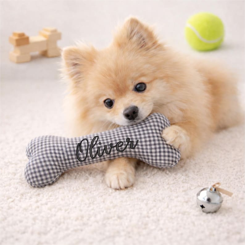 Os pour chien personnalisé Vichy, jouet pour chiot avec prénom brodé ...