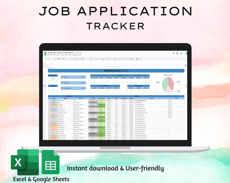 Job Application Tracker | Excel & Google Sheets Template (digital Download) - Etsy