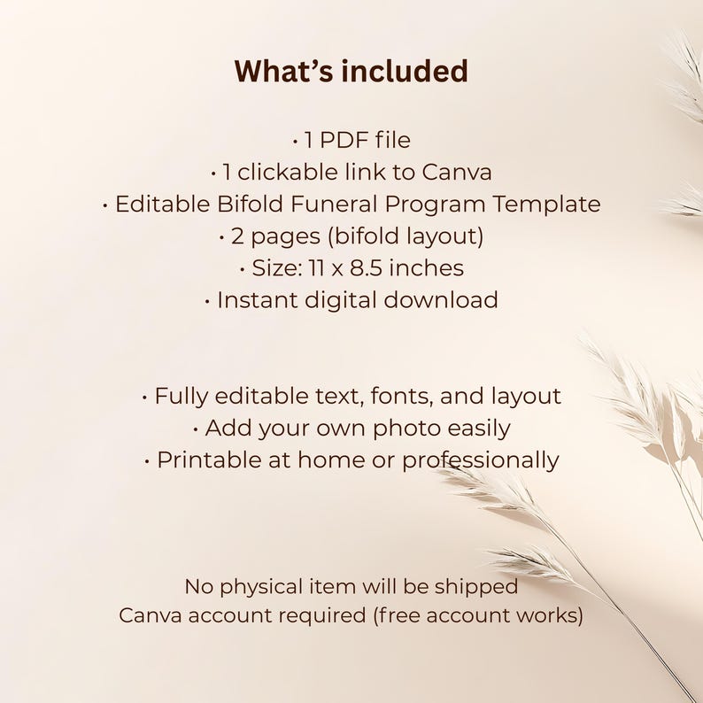 Editable Funeral Program Template, Bifold Obituary Program, Canva ...