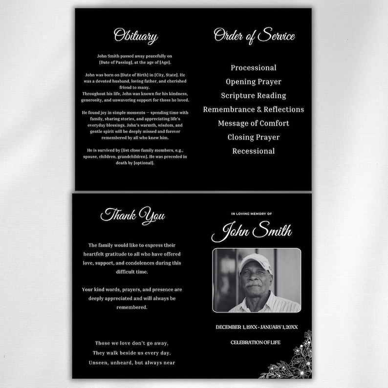 Editable Funeral Program Template, Bifold Obituary Program, Canva ...