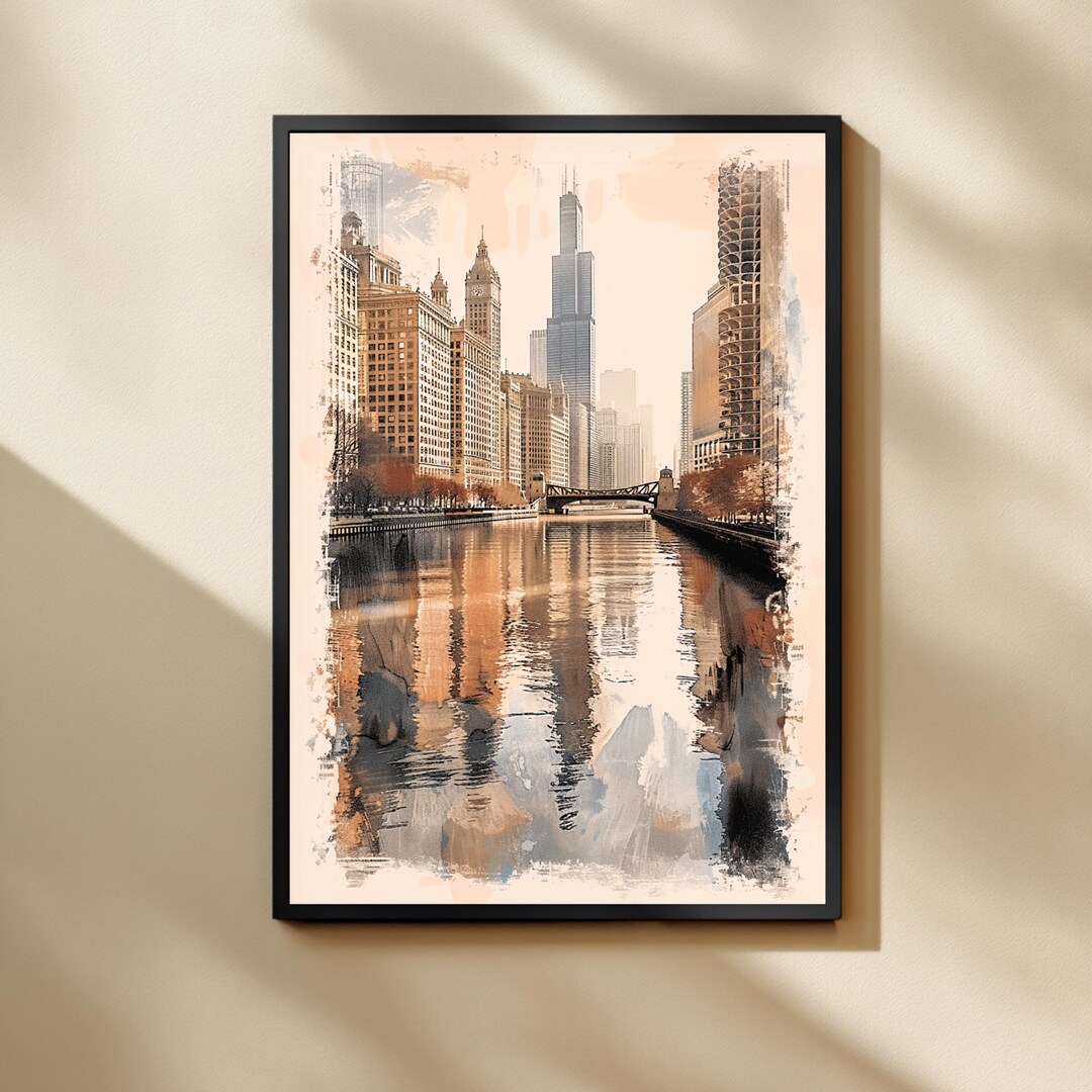Chicago Wall Art Print, Chicago River City Poster, Architectural ...