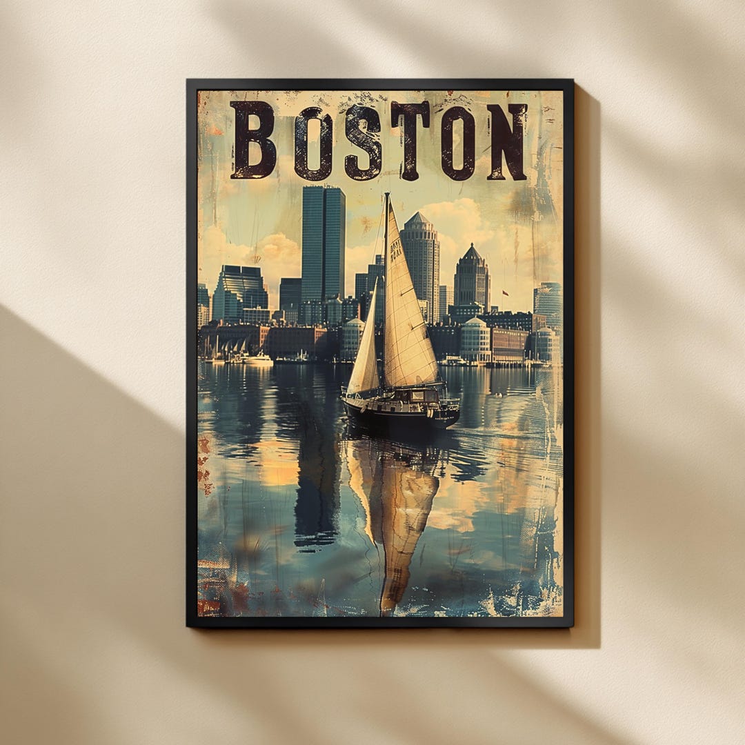 Boston Wall Art Print, Boston City Poster, Vintage Cityscape Art ...