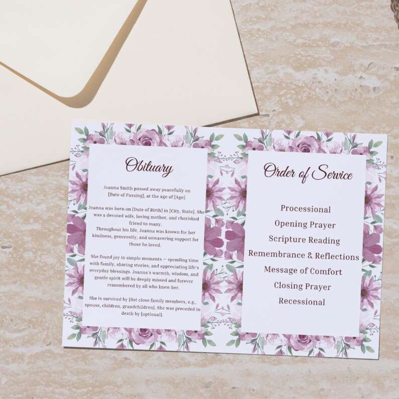 Editable Funeral Program Template, Floral Bifold Obituary Program ...