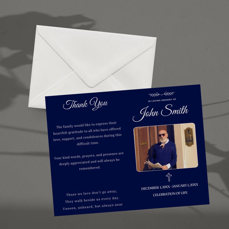Editable Funeral Program Template, Navy Bifold Obituary Program, Canva ...