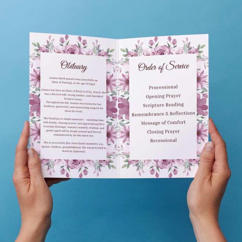Editable Funeral Program Template, Floral Bifold Obituary Program ...