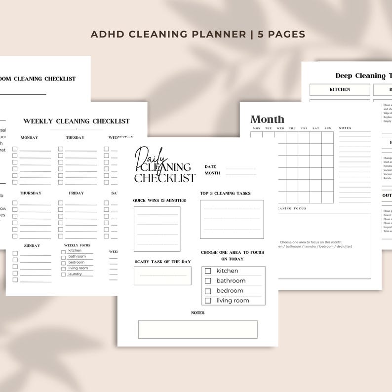 ADHD Cleaning Planner, Daily Weekly Monthly Cleaning Checklist ...