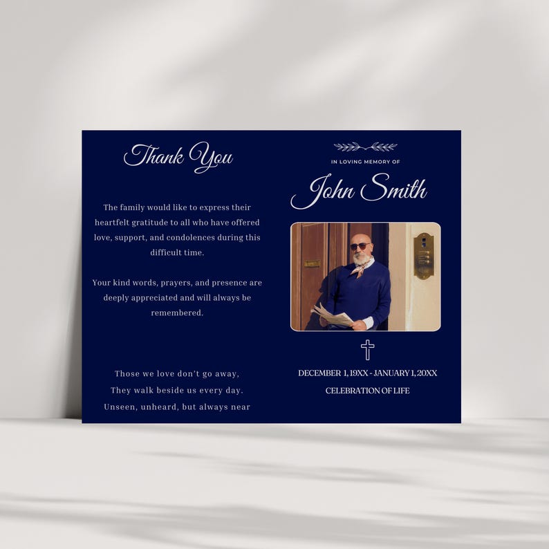 Editable Funeral Program Template, Navy Bifold Obituary Program, Canva ...