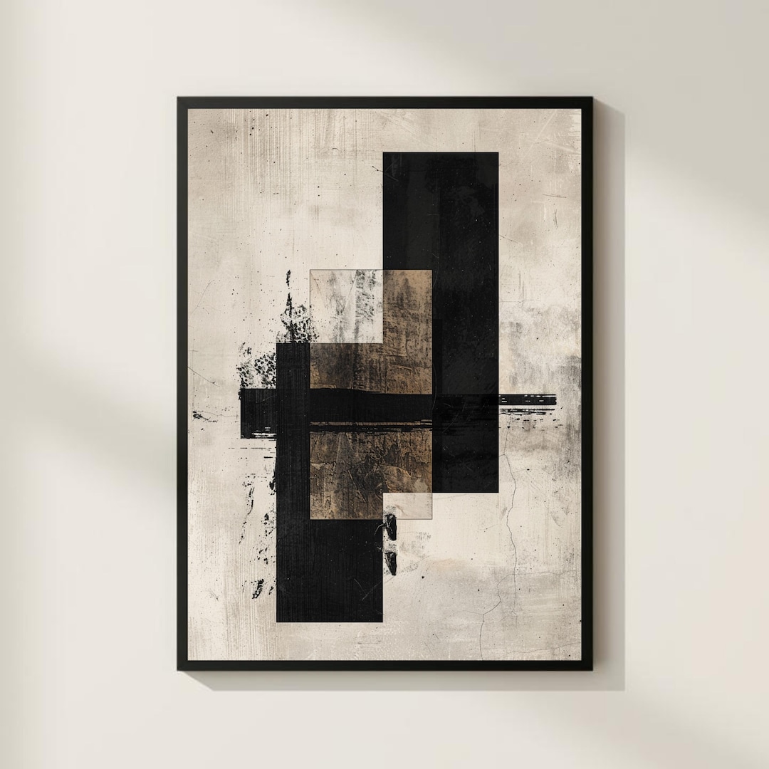 Masculine Abstract Wall Art, Modern Brutalist Art Print, Black Beige ...