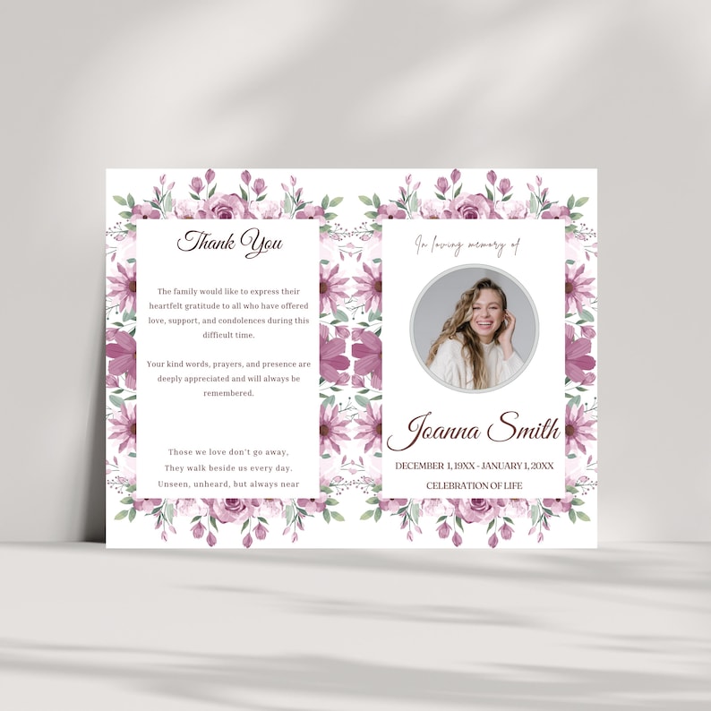Editable Funeral Program Template, Floral Bifold Obituary Program ...