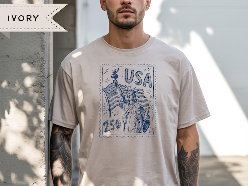 Statue of Liberty Stamp Graphic Tee, USA Freedom Summer Top, Comfort ...