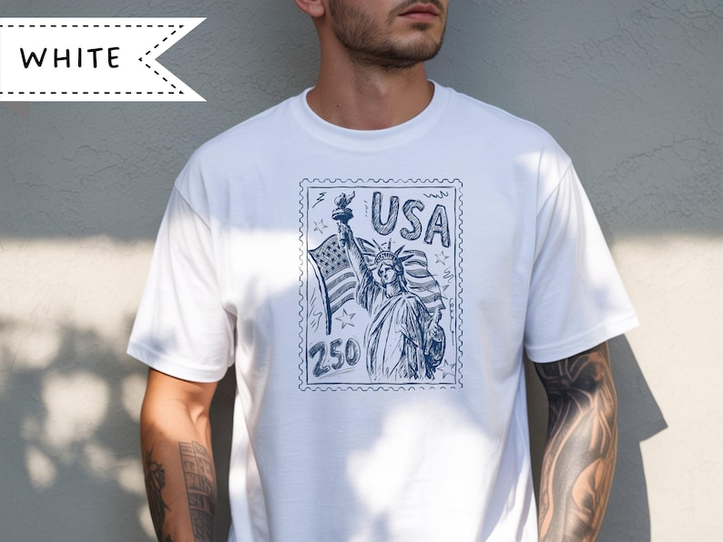 Statue of Liberty Stamp Graphic Tee, USA Freedom Summer Top, Comfort ...