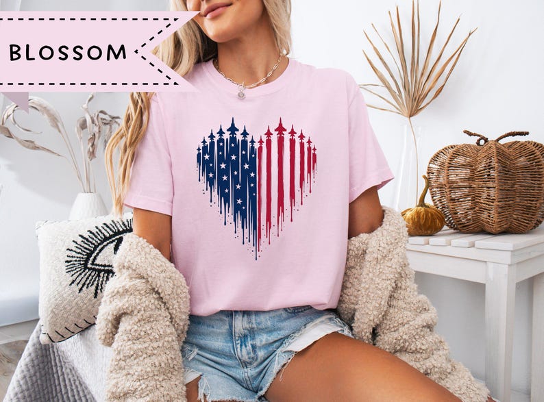 USA Fighter Jet Heart T-shirt, Unisex Patriotic Graphic Tee, Comfort ...