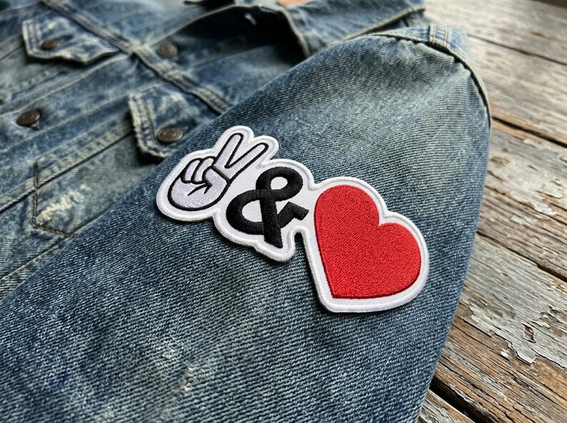 Peace and Love Embroidered Patch - Heart and Victory Sign Iron on Patch ...