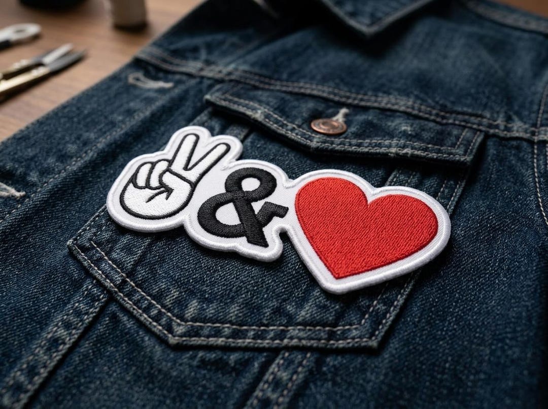 Peace and Love Embroidered Patch - Heart and Victory Sign Iron on Patch ...