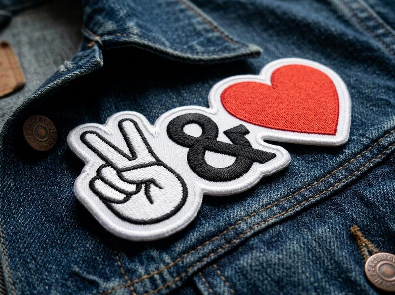 Peace and Love Embroidered Patch - Heart and Victory Sign Iron on Patch ...