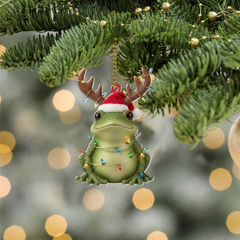Frog Christmas Ornament Holiday Tree Decoration With Reindeer Antlers ...