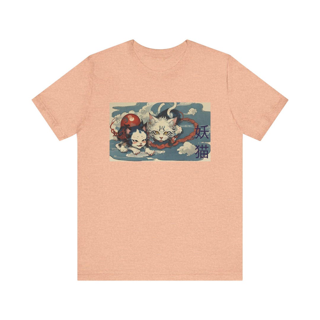 Japanese Daemon Cat Unisex Tee, Cute Cats Graphic T-shirt, Men Women ...