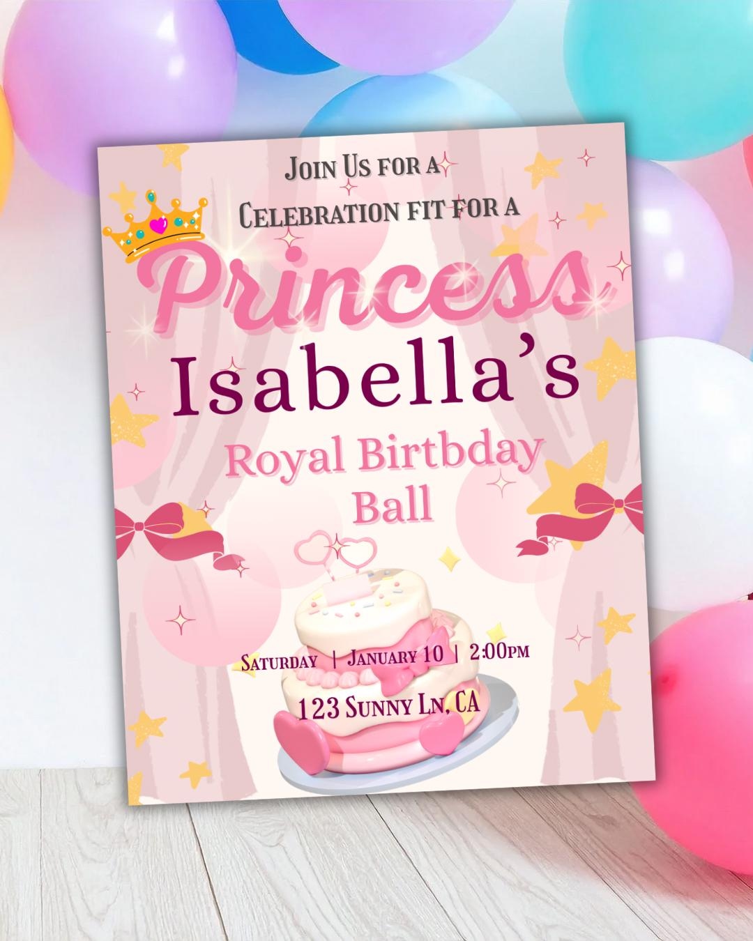 Editable Princess Ball Birthday Party Invitation | Girls Party ...