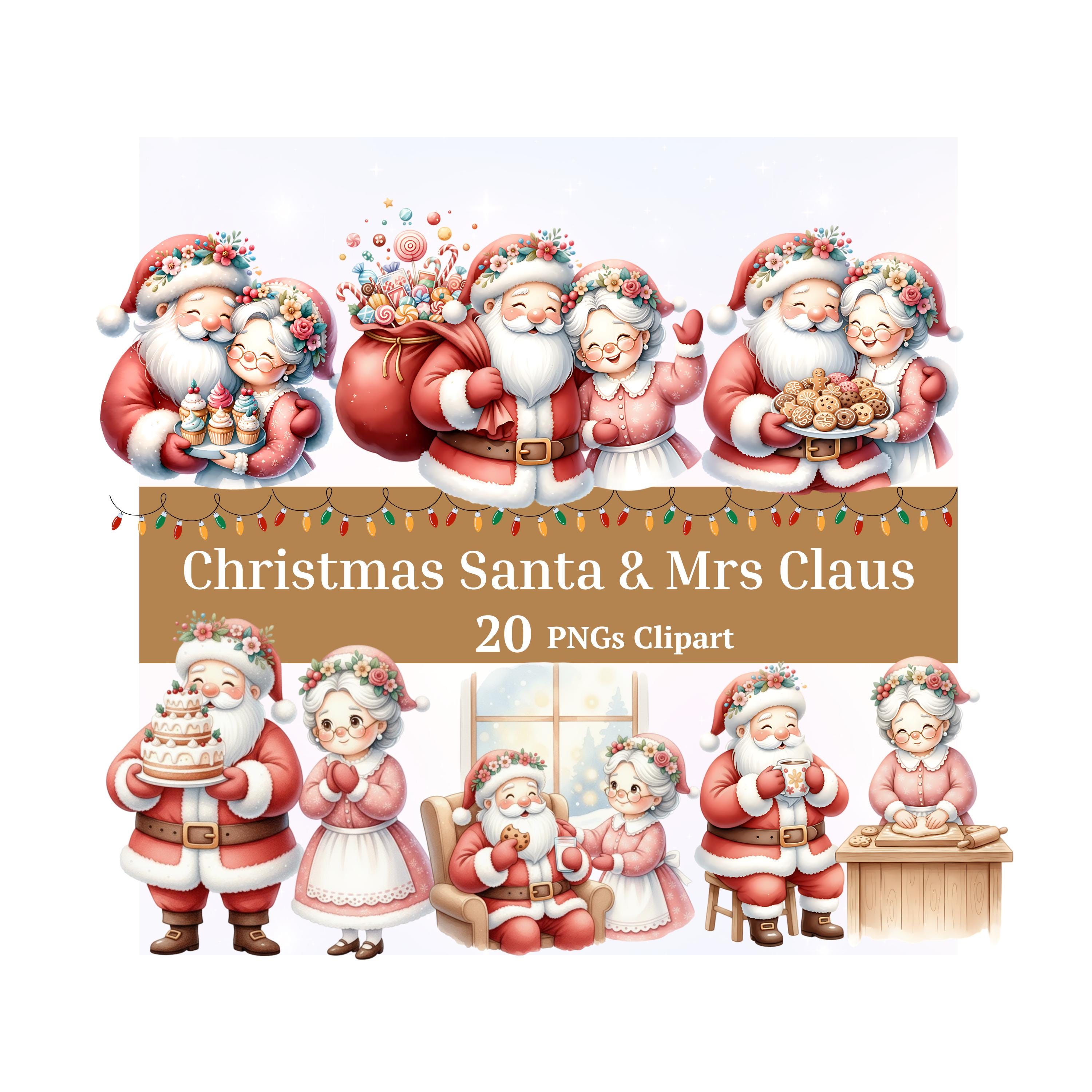 Christmas Santa & Mrs Claus Clipart Set, Whimsical Watercolor Holiday ...