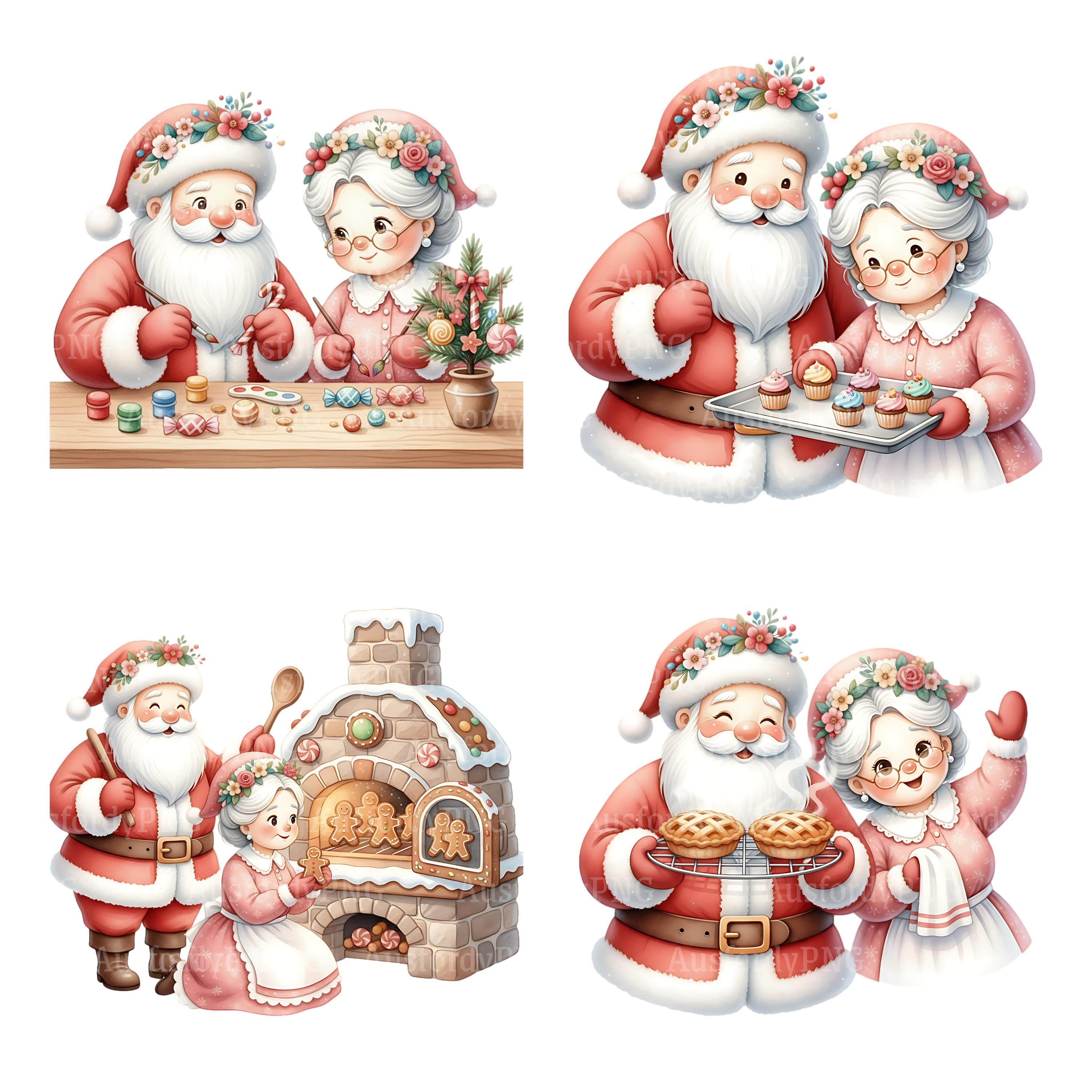 Christmas Santa & Mrs Claus Clipart Set, Whimsical Watercolor Holiday ...