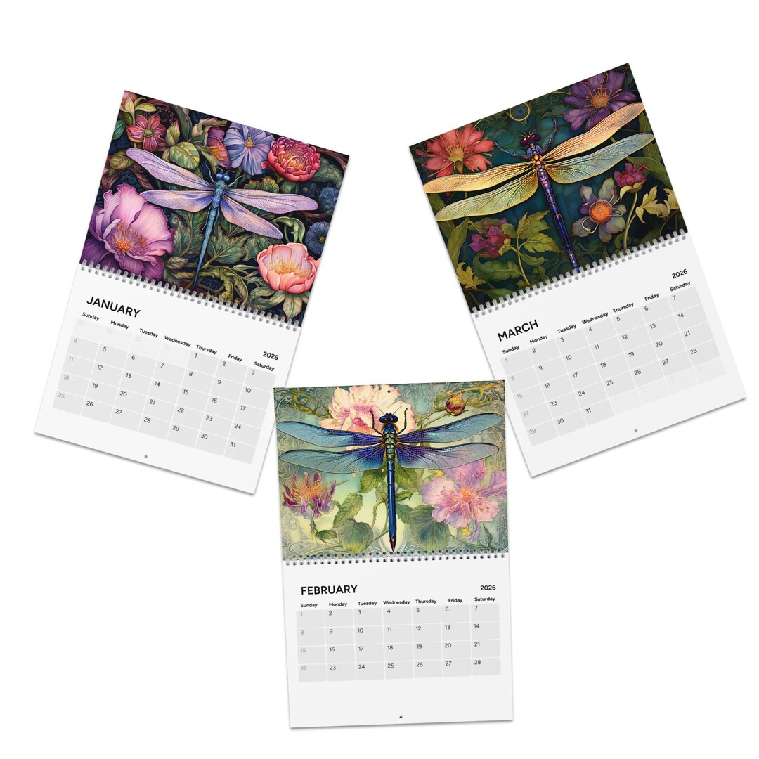 Dragonfly Floral Art Calendar 2026 | Wall Calendar, Monthly Planner - Etsy