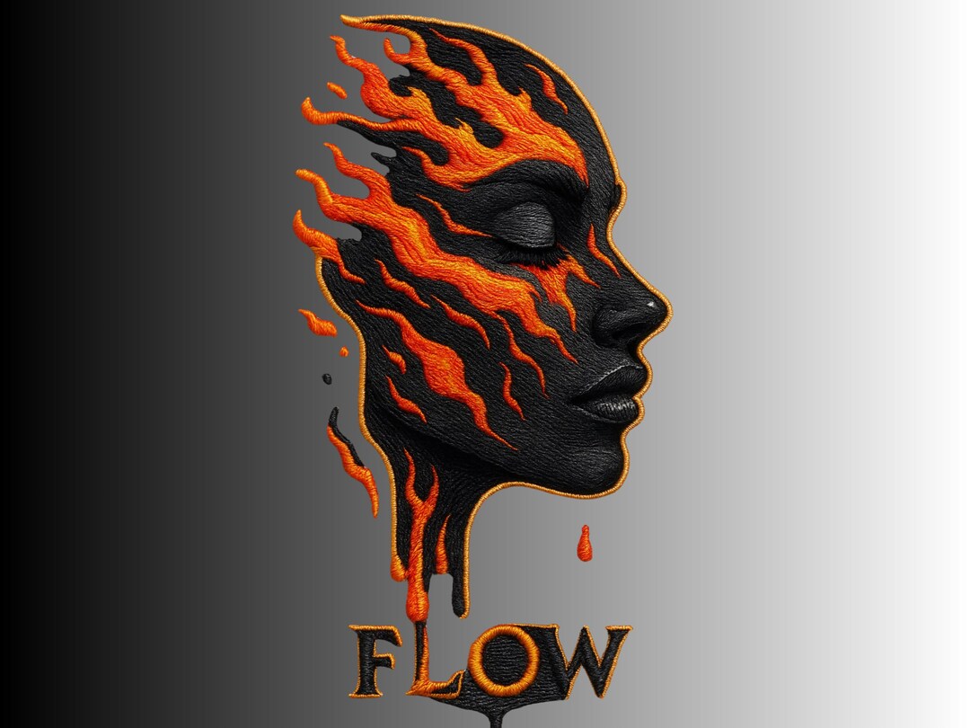 3D Embroidery Face Flame PNG, Streetwear Hoodie Design, Fire Head ...