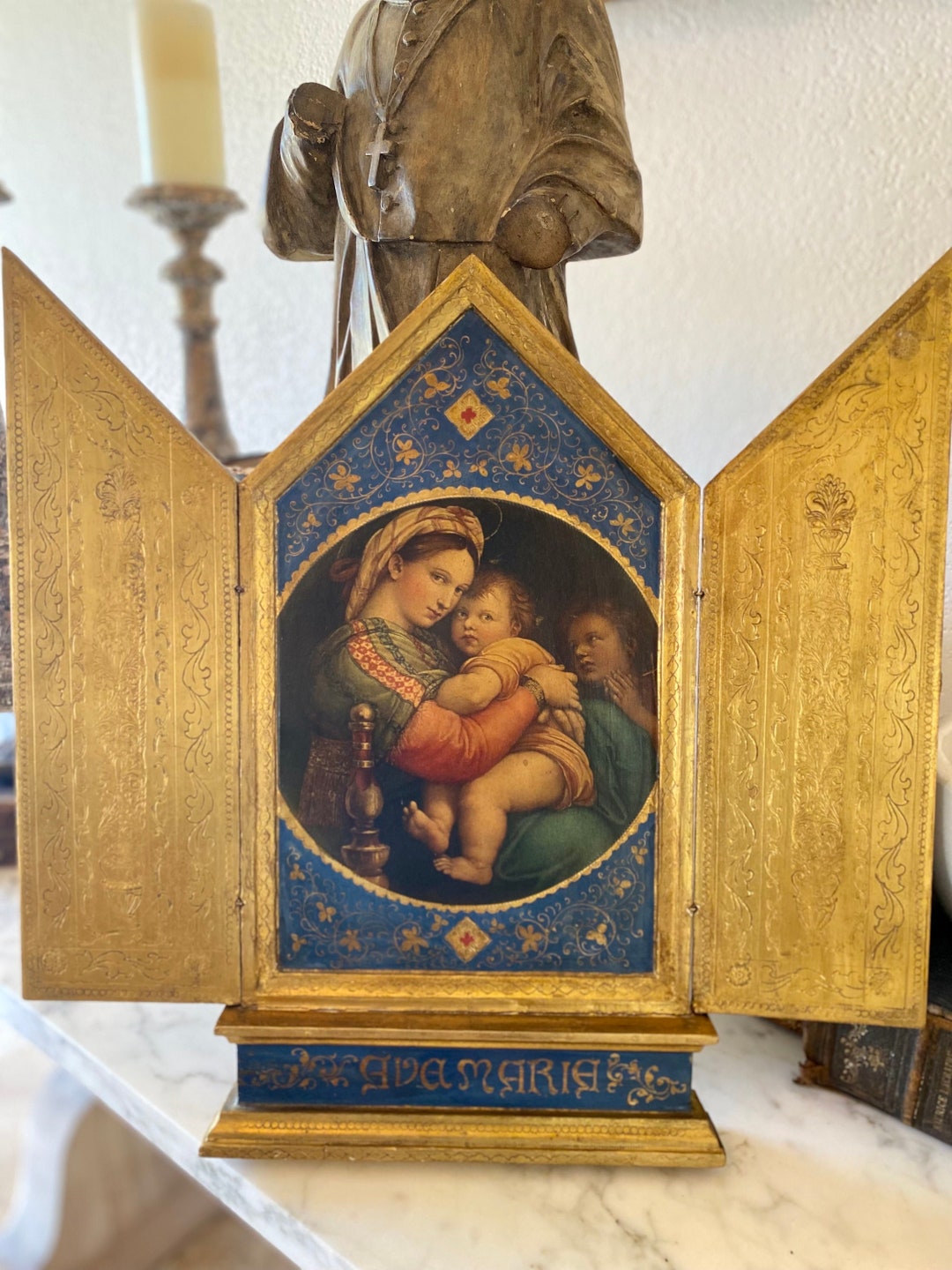 HUGE, RARE Vintage Italian Triptych, Madonna of the Chair, Tabernacle ...