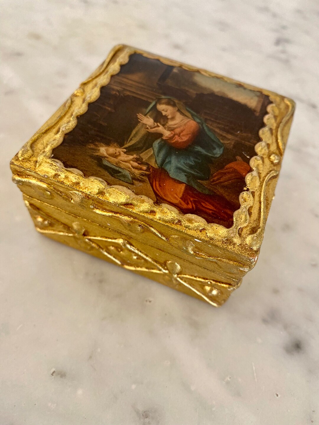 Vintage Florentine Trinket Box, Nativity Scene, Gilt and Wood, Italy - Etsy