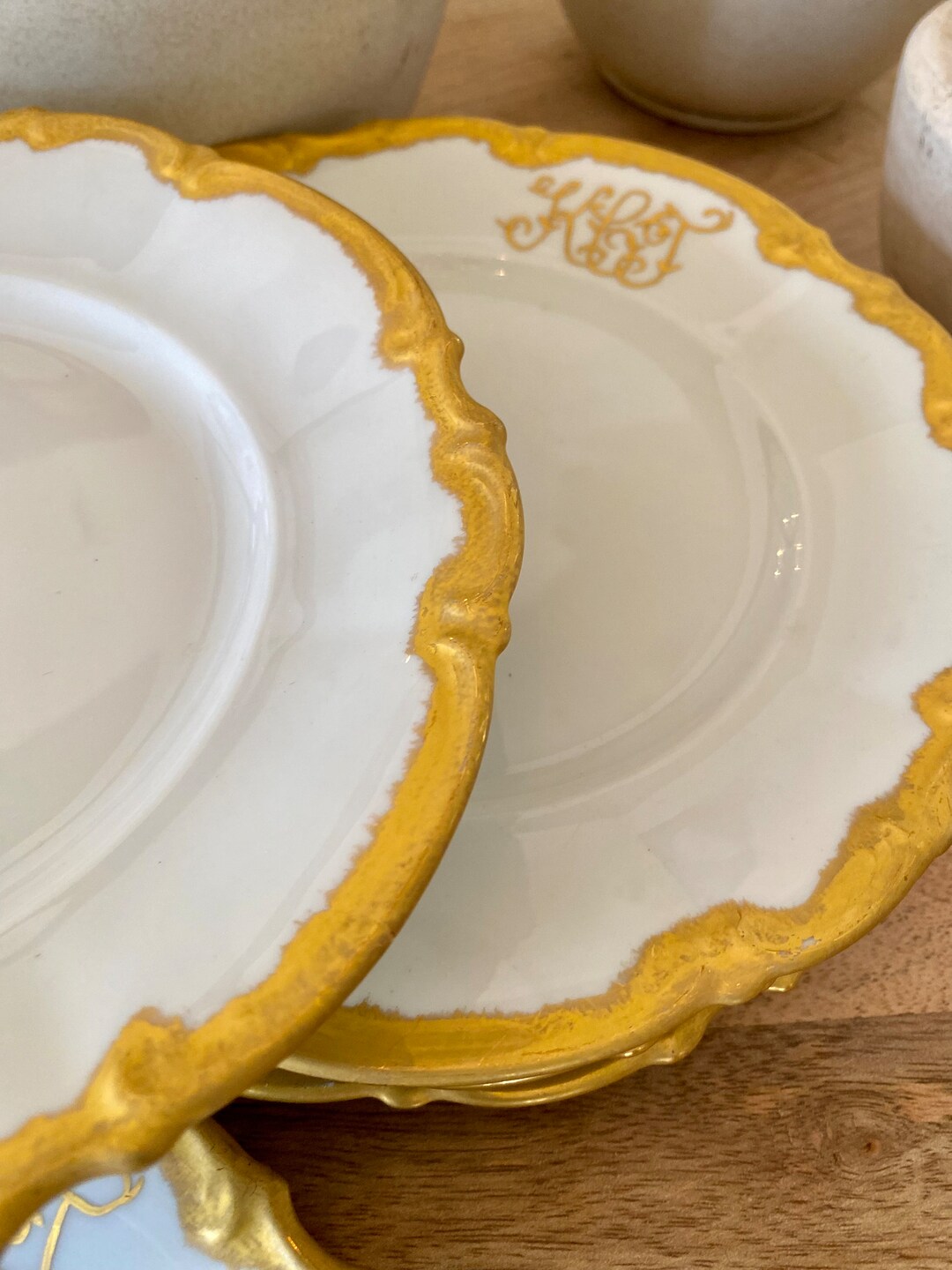 Antique Set of Monogrammed Gilt Desert, Salad Plates, Set of 4, 8 ...