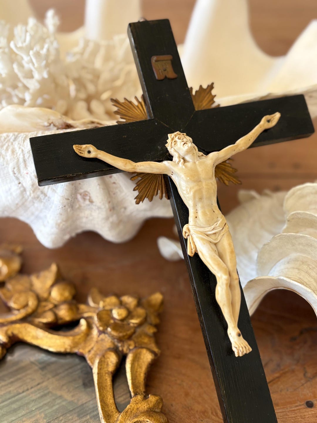 Antique Italian Crucifix, INRI, Gold Metal Accents - Etsy